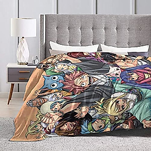 HEVANE Autumn Winter Home Fleece Throw Blanket,Fairy Tail All Characters Coral Plush Travel Blankets Carpet Bedspreads Sofa Cover Bedroom Decor for Couch Dorm Room 50 inchX40 inch