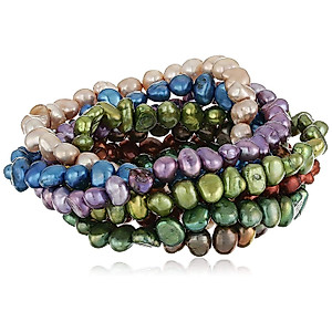 LTC Designs Dyed Multi Colored Freshwater Cultured Pearl Seven-Piece Stretch Bracelets Set 6-6.5 for Women, Teens, and Girls