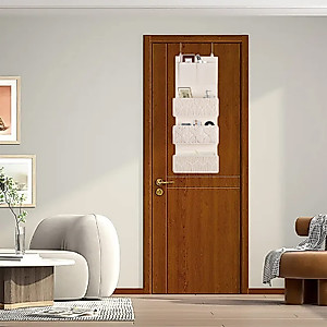 FEILANDUO Over The Door Organizer Boho Macrame Closet Organizers and Storage with 3 Large Woven Pockets Behind Door Organizer for Nursery, Pantry, Bathroom, Bedroom, Dorm (Ivory)