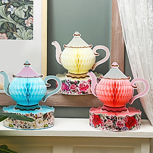 Wettarn 6 Pcs Floral Tea Party Decorations Princess Party Tea Honeycomb Tea Party Centerpieces for Tables Spring Summer Birthday Decors 3D Vintage Teapot Vase Decors for Wedding Girls Women (Floral)