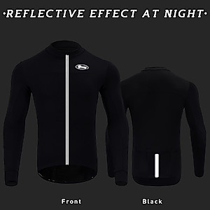 Dooy Men's Cycling Bike Jersey Winter Thermal Biking Shirt Long Sleeve Bicycle Jacket with Full Zipper and Rear Pockets（New Black,Large）