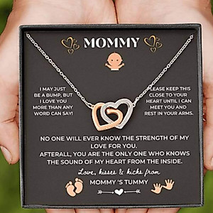 LOTUS-A Pregnancy Gifts for First Time Moms - Sterling Silver S925 Interlock Heart Pendant Necklace with Message Card Mother To Be Soon Present for Expecting Pregnant Women