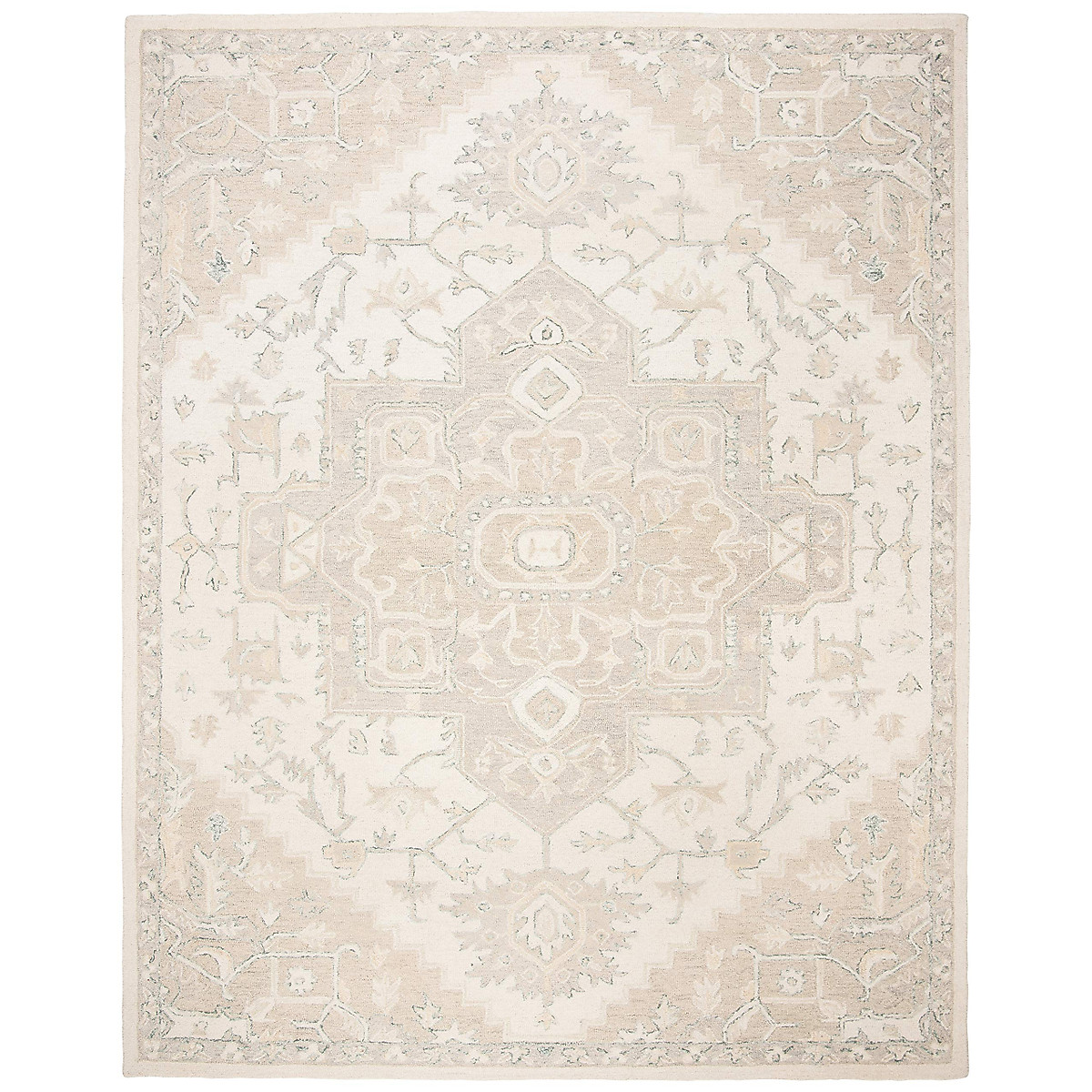 SAFAVIEH Micro-Loop Collection Area Rug - 9' x 12', Ivory & Beige, Handmade Shabby Chic Medallion Wool, Ideal for High Traffic Areas in Living Room, Bedroom (MLP503B)