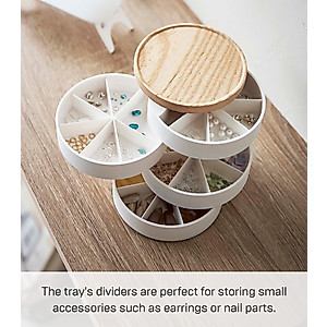 Yamazaki Home Tosca Sectioned Jewelry Organizer Nail Art Supplies Earring Accessories Storage Holder Rotating Display with Removable Trays - Sectioned - Plastic + Wood