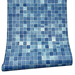Yifely Blue Mosaic Furniture Paper Removable Shelf Liner Night Stand Sticker 17.7 Inch by 9.8 Feet