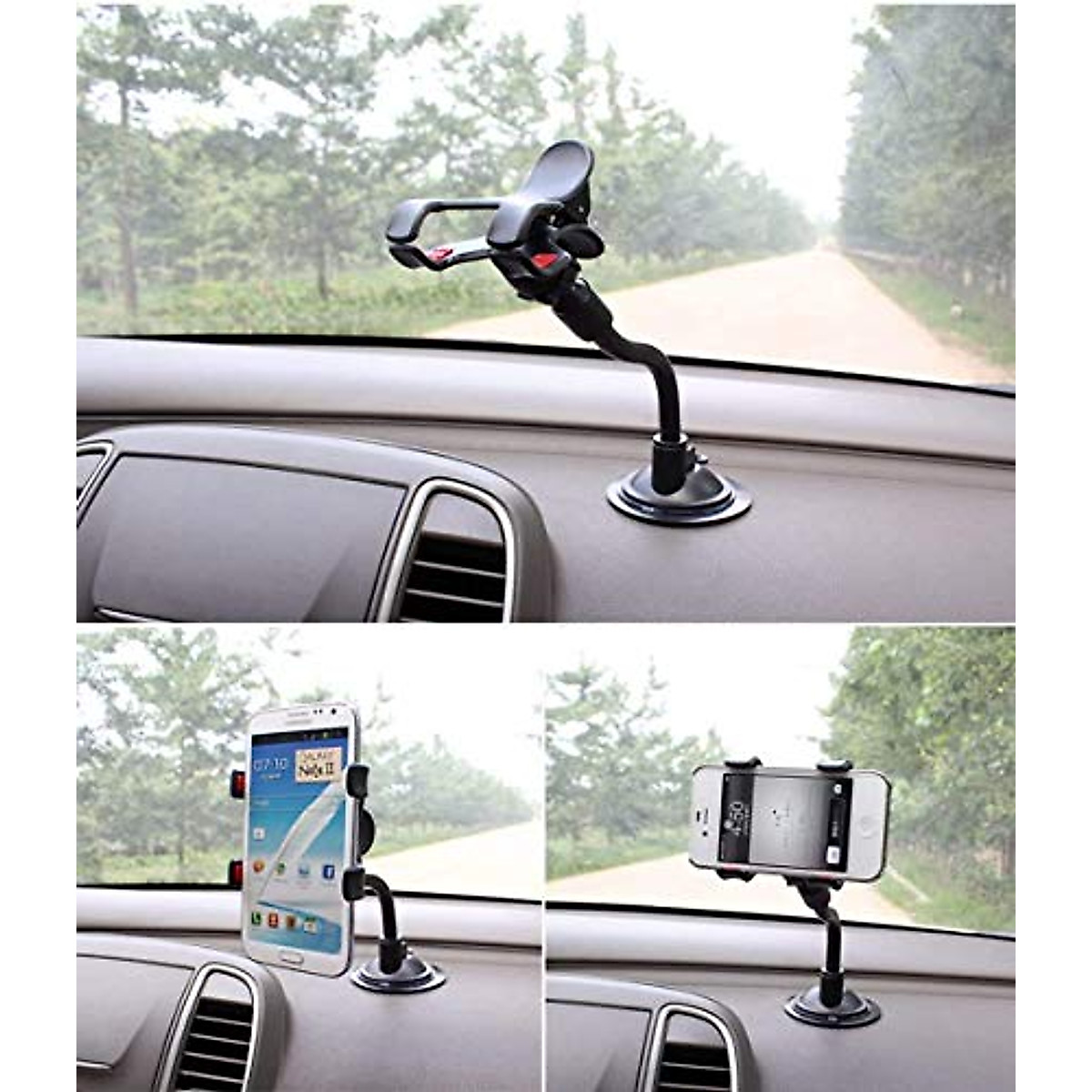 TECOTEC Suction Cup Phone Holder for Car Windshield & Dash, Extra 3M Adhesive Mounting Disk 8" Flexible Gooseneck Arm with Double Clip Mount Multi Purpose Use for Cellphones/GPS/Antenna/Dash Cam etc