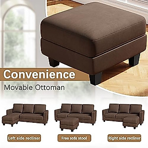 Furniwell Convertible Sectional Sofa Couch, L Shaped 3-Seat Small Couch for Living Room with Ottoman Modern Fabric Reversible Chaise for Apartment and Small Space (Brown)