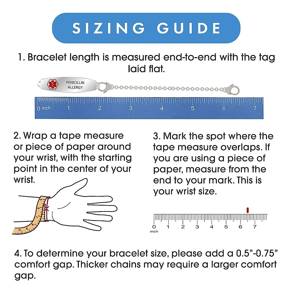 Divoti Custom Engraved Medical Alert Bracelets for Women, Stainless Steel Medical Bracelet, Medical ID Bracelet w/Free Engraving – Beautiful Olive Tag w/Handmade Byzantine-White-8.5"