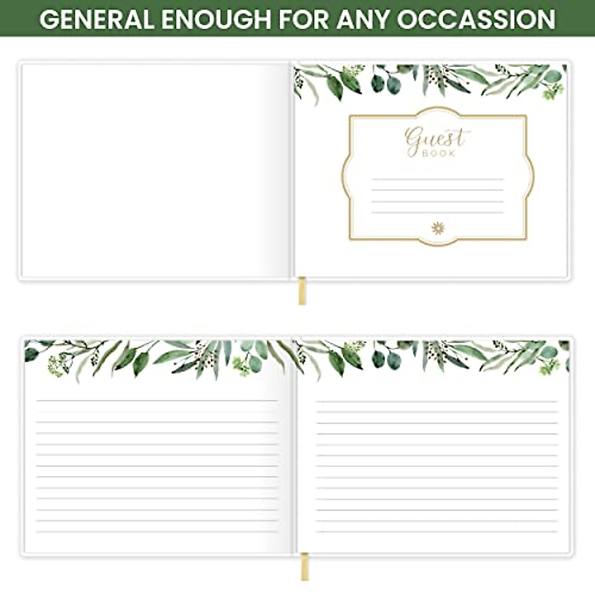bloom daily planners Wedding Guest Book (120 Pages) Guest Sign-in Book Guest Registry Guestbook - White Cover with Gold Foil, Gilded Edges and Gold Page Marker Hardbound 7" x 9" (Eucalyptus)
