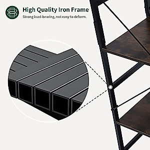 BENOSS 5 Tier Bookshelf Rustic Wood & Metal Frame Bookcase Shelf Industrial Storage Organizer Modern Display Shelf Rack Open Back Standing Shelving Unit for Bedroom Living Room Home Office