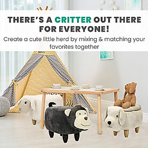 Critter Sitters 15-In. Seat Height Dark Gray Hippo Animal Shape Storage Ottoman, Kids Furniture for Nursery, Bedroom, Playroom, and Living Room Decor, Multifunctional Cushioned Step Stool