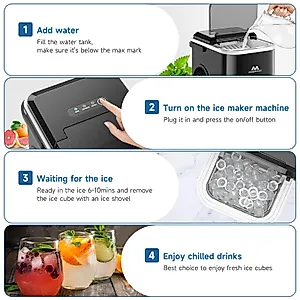 Portable Ice Maker Countertop, Small Ice Maker Machine with Handle, 26.5lbs/24Hrs, 8 Cubes in 6-10 Mins, Self-Cleaning Ice Makers for Home/Kitchen/Office/Bar