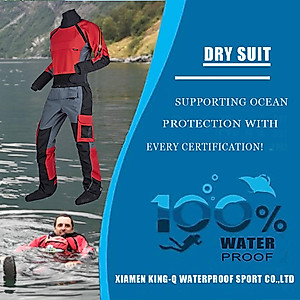 Mens Kayak Surf Drysuit Comfort Canoe Durability Waterproof SuitProtects Against Ingress of Water Mud Perfect Dry Suit for Fit ATV & UTV Riders (Red, L)