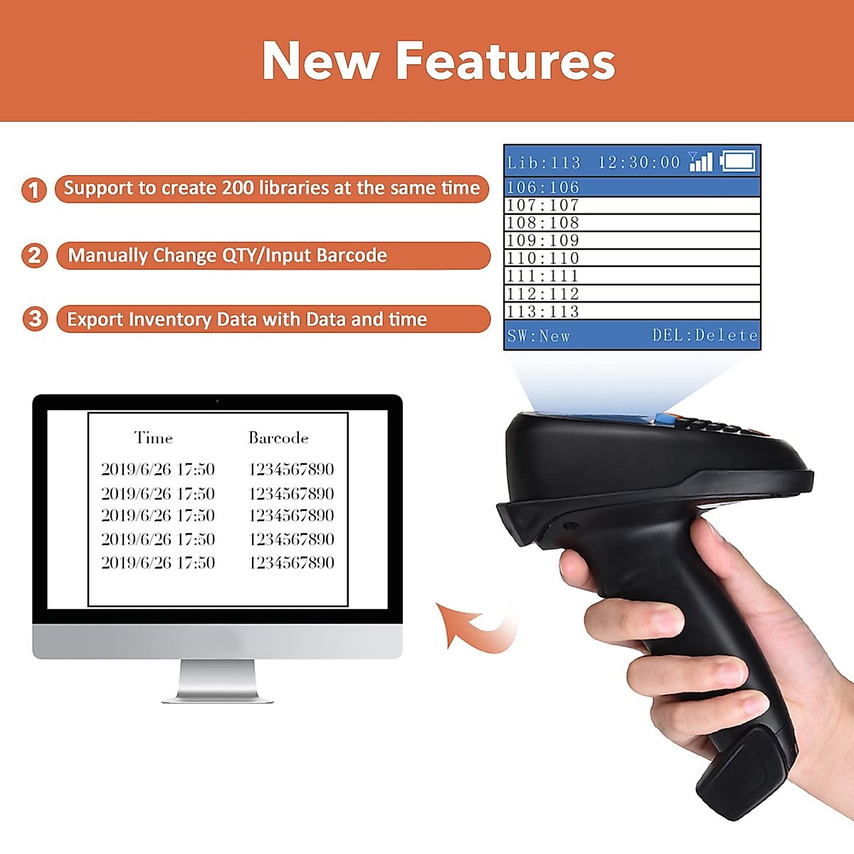 Trohestar N6 Wireless Barcode Scanner Inventory Scanner CCD Handheld Barcode Scanner with 2.4GHz Wireless & Wired Connection Portable Barcode Reader for Windows, Mac, Android, iOS (N6-CCD)