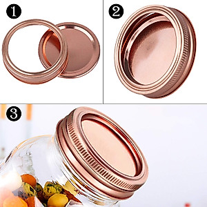Mason Canning Lids and Rings,Aulufft 24 Sets Mason Jar Split-type Lids and Bands Leak Proof Secure Stainless Steel Mason Storage Covers, Rose Gold
