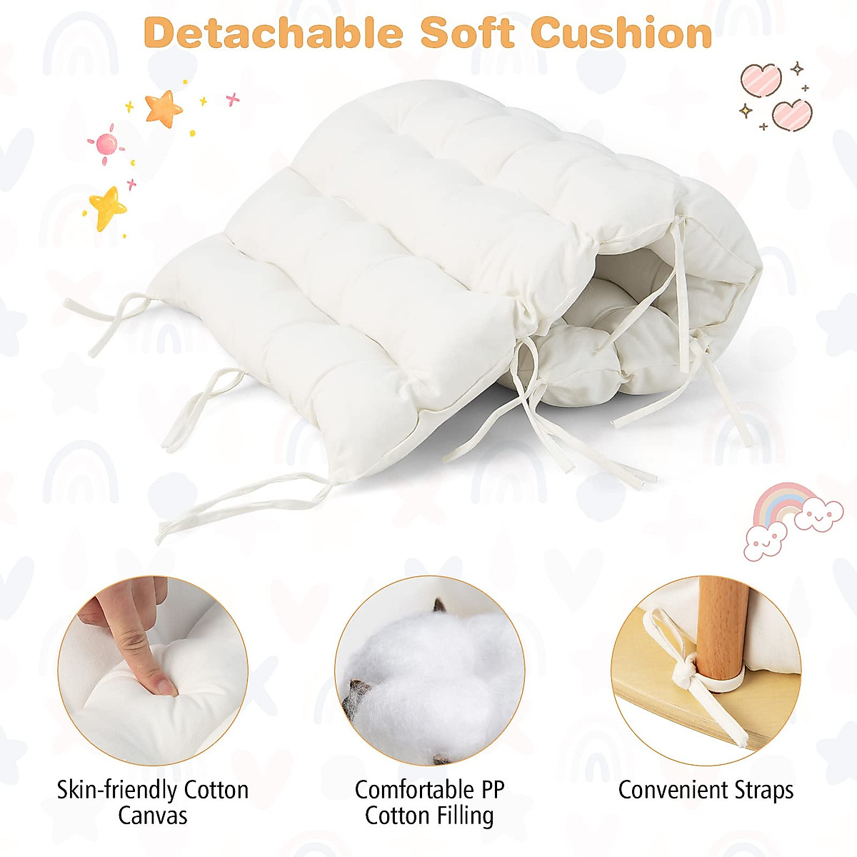 HONEY JOY Wooden Ladder Arch for Climbing, 3-in-1 Kids Climber Ladder & Rocker Board w/Cushion Pad, Triangle Climber for Playground, Gym & Daycare, Climbing Toy for Toddlers Boys Girls (Natural)