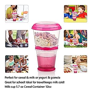 Cereal To Go, Cereal Container, Cereal On The Go Go Cereal Box Storage Container Cups Milk Yogurt Keeper Holder With Spoon (Red+Blue)