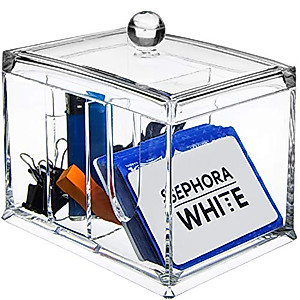 Kryllic Cotton Pad Organizer - Qtip Holder - Cotton Pad Holder - Acrylic Qtip Holder Cotton Organizer - Qtip Dispenser with Lid, Bathroom Storage - Qtip Container