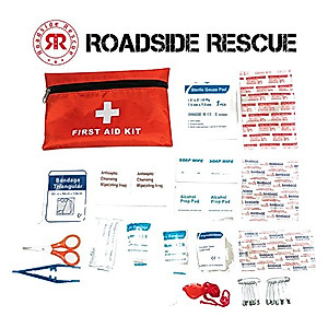 Roadside Emergency Assistance Kit - Packed 110 Premium Pieces & Rugged Bag - Car, Truck & RV Kit with Heavy Duty Jumper Cables • Heavy Duty Tow Strap • Safety Triangle • First Aid & more