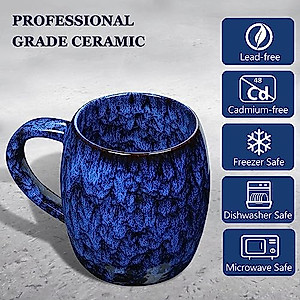 26 Oz Extra Large Ceramic Coffee Mug, Handmade Pottery Oversized Tea Cup for Office and Home, Microwave and Dishwasher Safe, Unique Texture Glaze Jumbo Mugs with Big Handle for Milk Cocoa (Deep Blue)
