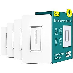TREATLIFE Smart Dimmer Switch 4 Pack, Smart Switch Works with Alexa and Google Home, 2.4GHz WiFi Dimmer Light Switch for LED, CFL, Incandescent Bulbs, Neutral Wire Required, Single Pole