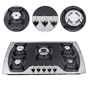 BJTDLLX 34.5" Gas Stove Cooktop, Tempered Glass Built in Gas Stove with 5 Burners Cast Iron Grates Built-in Gas Stove Top LPG/NG Gas Cooktop Thermocouple Protection and Easy to Clean Tempered Glass