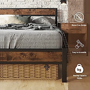 LIKIMIO Queen Bed Frame with Headboard, Platform Metal Bed Frame Queen with 14 Heavy Duty Steel Slats, More Sturdy, Noise-Free, No Box Spring Needed