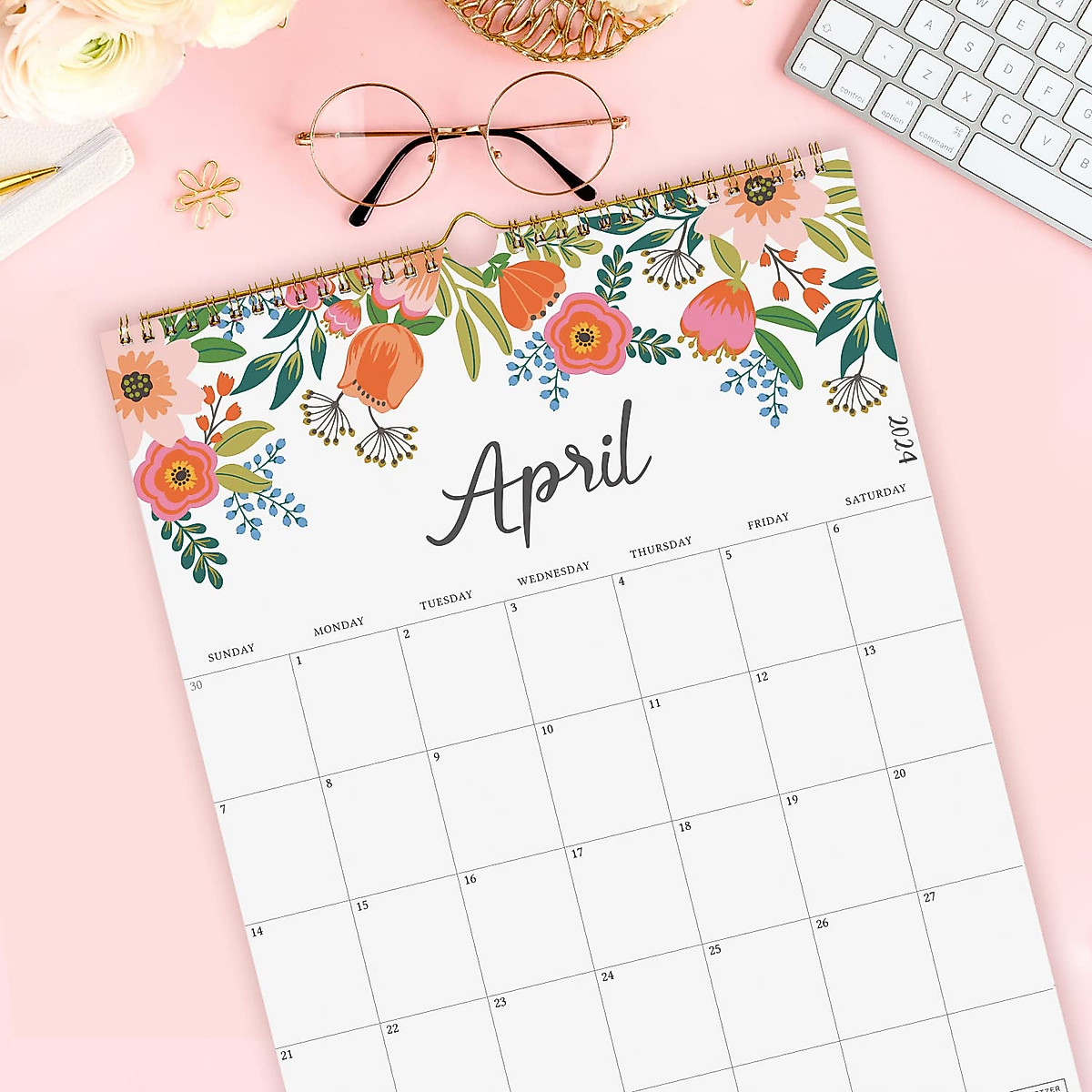 S&O Vertical Floral Wall Calendar from Jan 2023-Jun 2024 - Tear-Off Monthly Calendar - 18 Month Academic Wall Calendar 2023-2024 - Hanging Calendar to Track Anniversaries & Appointments - 10.5x13.5”in