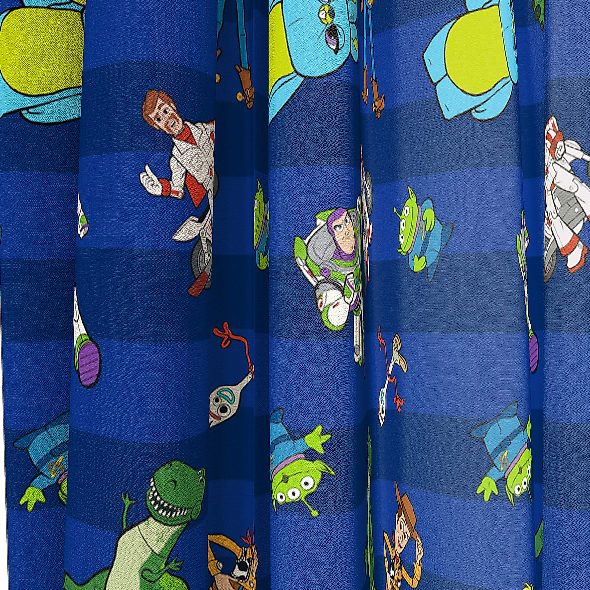 Jay Franco Kids Window Drapes - 4 Piece Curtain Set Includes 2 Tiebacks, Beautiful Bedding Room Décor and Easy Set Up, Blue - Toy Story, 63 Inch