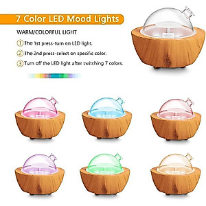 280ml Glass Essential Oil Diffuser Wood Grain Base Air Aroma Diffuser for Aromatherapy Cool Mist Humidifier with Safe Auto Shut-Off and 2 Mist Modes & 7 Color LED Night Lights for Home Office Room
