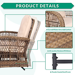 VIVIJASON 2-Piece Outdoor Wicker Glider Rocking Chair, Patio Rattan Swing Glider Chairs with Cushions & Steel Frame, All-Weather Gliding Lawn Wicker Furniture for Garden Backyard Porch