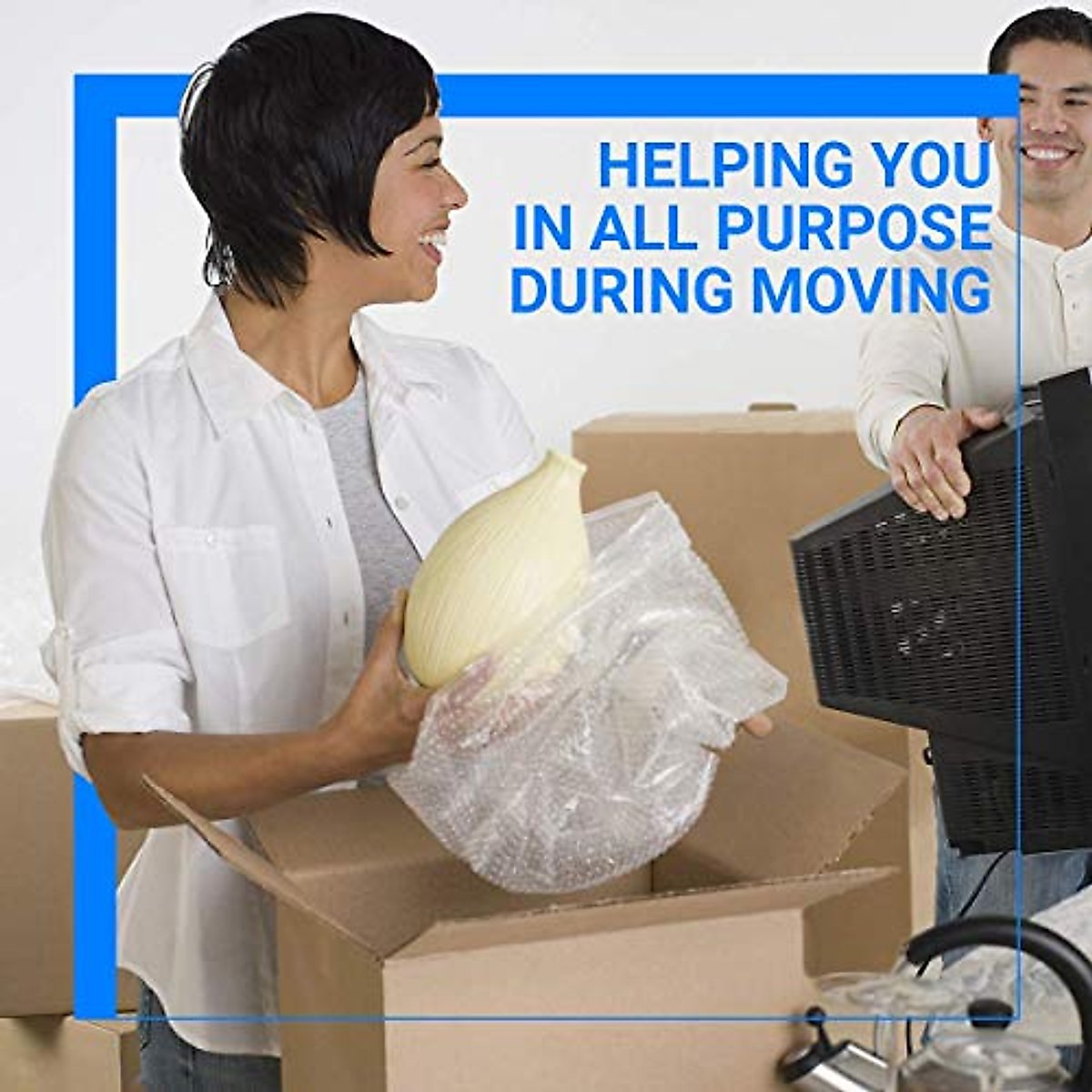 2-Pack Bubble Cushioning Wrap Rolls, 3/16" x 12" x 72' ft Total, Perforated Every 12", 20 Fragile Stickers for Packaging, Shipping, Mailing