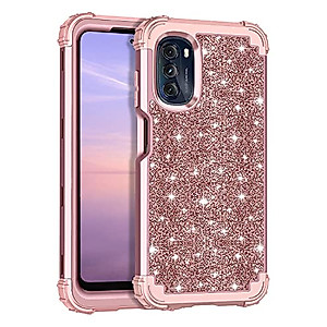 LONTECT Compatible with Moto G 5G 2022 Case Glitter Sparkly Bling Shockproof Heavy Duty Hybrid Sturdy High Impact Protective Cover Case for Motorola Moto G 5G 2022, Shiny Rose Gold