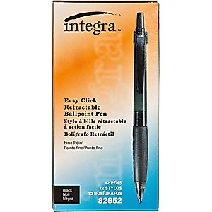 Integra Ballpoint Pen, Retractable, Fine Point, Black Barrel/Ink (ITA82952)