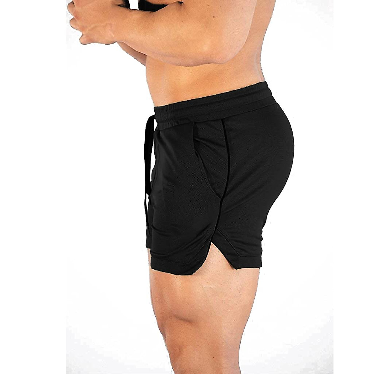 EVERWORTH Men's Athletic Shorts Gym Workout Short Shorts Casual Shorts Running Bodybuilding 5 Inch Inseam Shorts Black US S