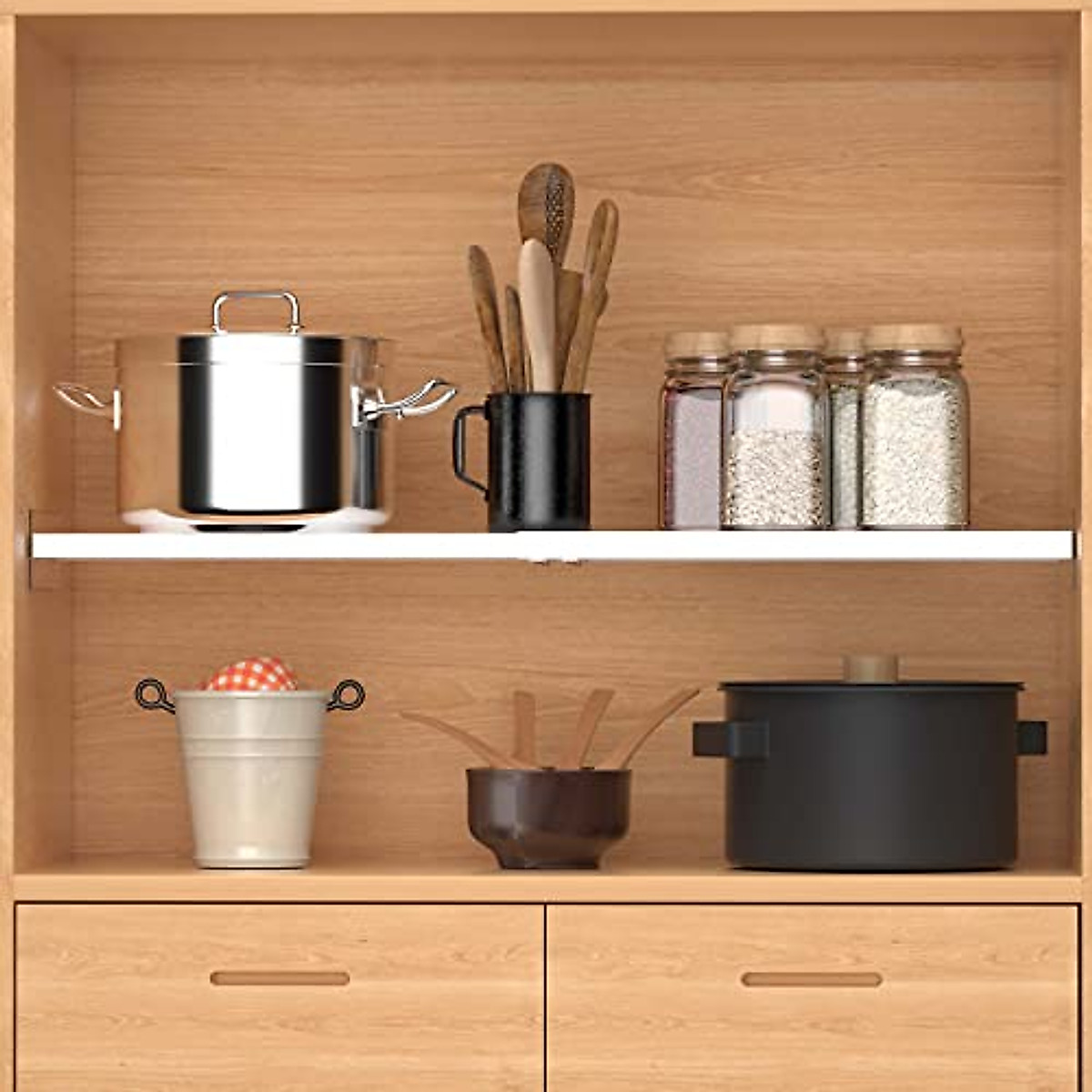 WEJIPP Closet Tension Shelf Expendable Cabinet Organizer Storage Shelf Heavy Duty Metal DIY Shelf Divider Separator for Cabinet Wardrobe Cupboard Kitchen Bedroom