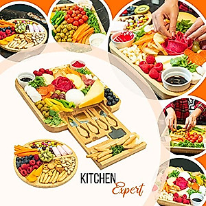 AYEEKO Bamboo Cheese Board and Knife Set, Wooden Charcuterie Board Set & Cheese Tray, House Warming Cheese Cutting Board Unusual Gift for Holiday, Birthday, Bridal Shower, Anniversary & Wedding Couple