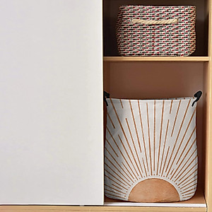 Laundry Baskets Mid Century Terracotta Sun Lines, Collapsible Waterproof Laundry Hamper Dirty Clothes Basket with Handle, Storage Bag for Bathroom/Bedrooom Modern Minimal Art