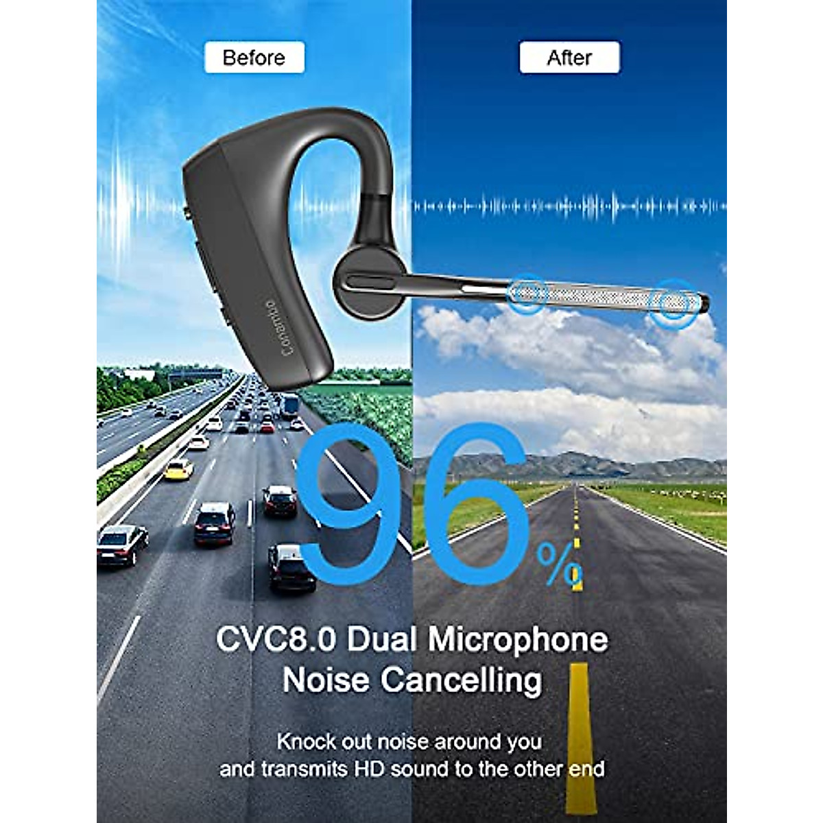 Bluetooth Headset V5.1, Pro Noise Cancelling Bluetooth Earpiece CVC8.0 Dual Mic Hands Free Comfortable Earbud 240 Hrs Standby Time for Cell Phone iPhone Business/Workout/Driving