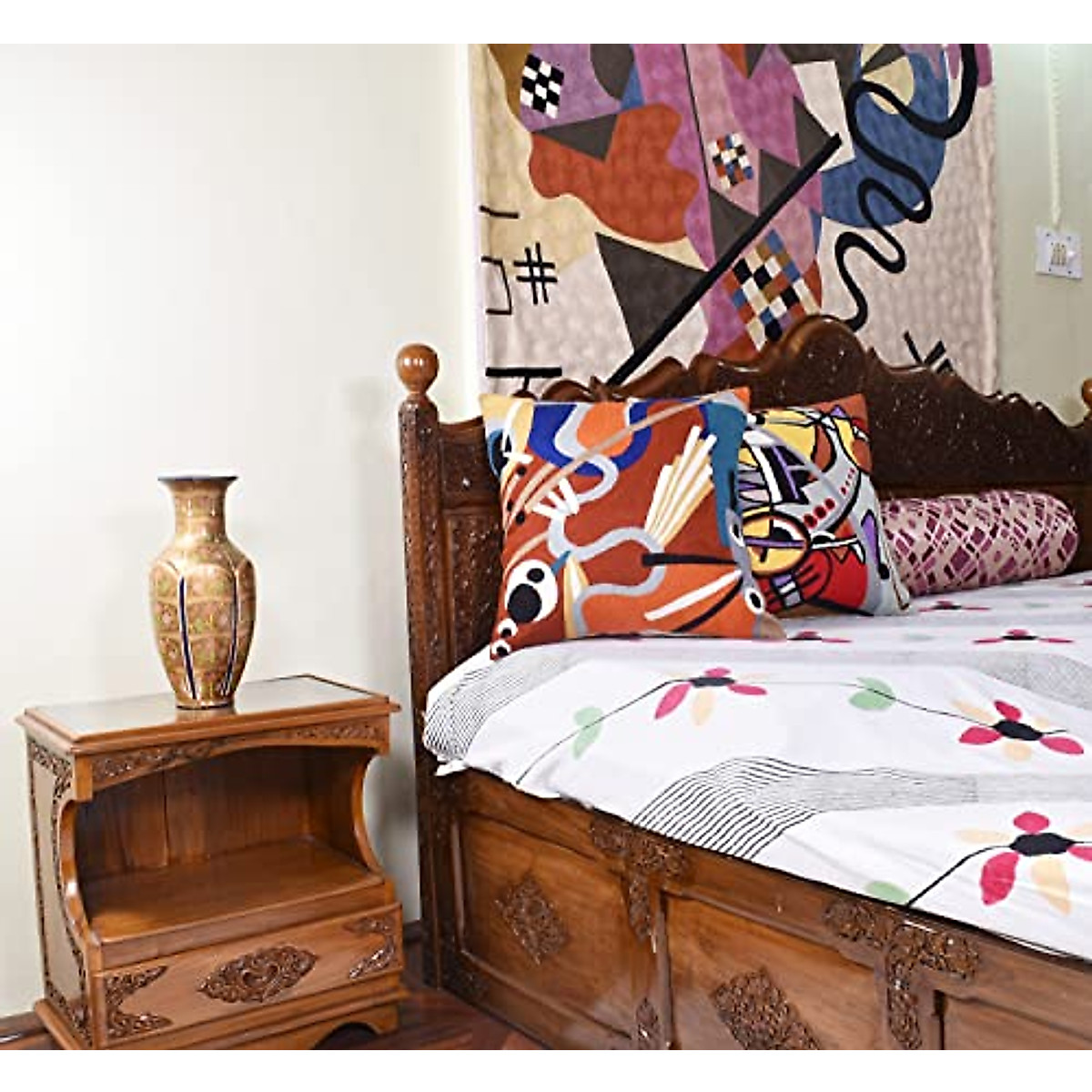 Kandinsky Modern Throw Pillow Cover - Red Intuitive | Abstract Pillow | Modern Couch Pillow| Contemporary Pillows | Outdoor Pillow | Mid Century Chair Cushions | Handmade Wool Size 18x18