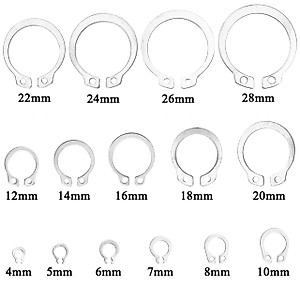 Elantek 330Pcs 15-Size Metric 304 Stainless Steel External Retaining C-Clips Rings/External Circlip Snap Retaining Clip Ring Assortment Kit - 4mm to 28mm