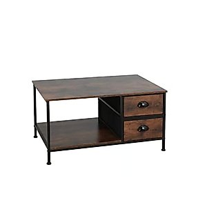 SENIG Coffee Table with Drawers, Coffee Table for Living Room, 2-Tier Coffee Tables with Storage Drawers，Brown Coffee Tables for Small Spaces, Rectangle Wood Ttable, Metal Side End Table