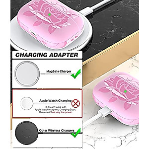 ROMSEA for AirPods Pro 2nd Generation Case Cover 2022, Rose Engraved Bling Floral Replacement Charging Case Cover for Women Shock-Absorbing Protective Case with Lanyard [Front LED Visible],Pink