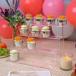 weddingwish Acrylic Display Riser Stand 4 Steps Clear Display Stand Shelf for Collectibles Amiibo Pops Figures, Cupcakes, Perfumes Display Or Collection - 2 Pack