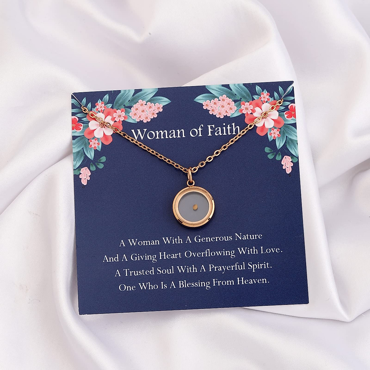 KUIYAI Woman Of Faith Necklace Christmas Gift Mustard Seed Necklace Gift for Religious Woman Meaning Card Gift (womanseedRG)