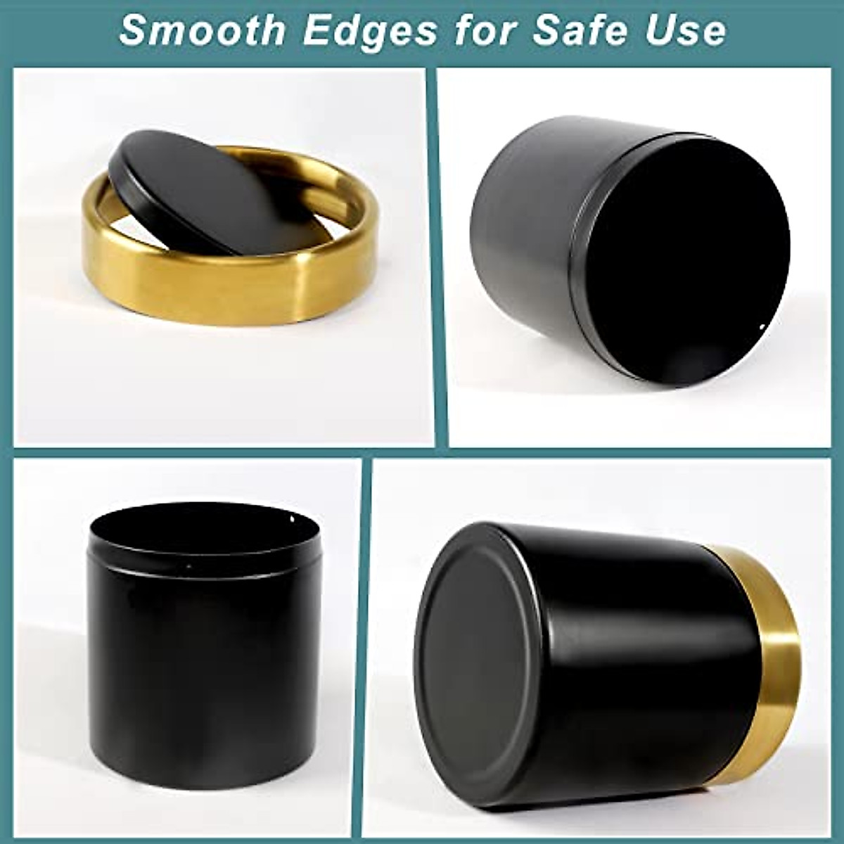 JILLICK Small Trash Can with Lid, Mini Desk Trash Can, 1.5 Liter / 0.4 Gallon Small Metal Garbage Can for Countertop Coffee Bar, Black