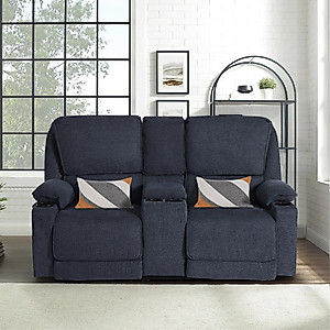 YOCONYO Loveseat Recliner, RV Reclining Loveseat, Home Theater Seating, Manual Loveseat with Console, 4 Cup Holders, 2-Seater Recliner Sofa, RV Furniture for Travel Trailers, Livingroom (Navy Blue)