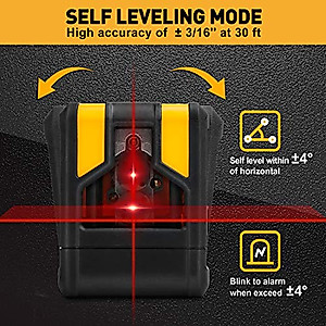 PREXISO 30FT Self Leveling Cross Line Laser, Switchable Vertical and Horizontal Red-Beam Line with Mount Clamps, 2 AA Batteries Included