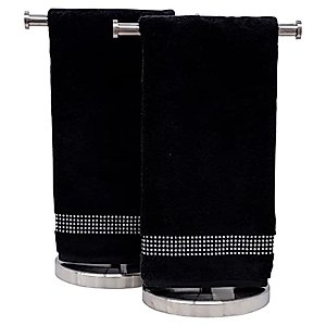Sparkles Home Rhinestone Hand Towel with Stripe, Set of 2 - Black