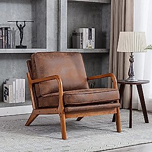 JOYBASE Lounge Arm chair, Mid Century Modern Accent Chair, Wood Frame Armchair for Living Room, Bedroom (Coffee, Microfiber)